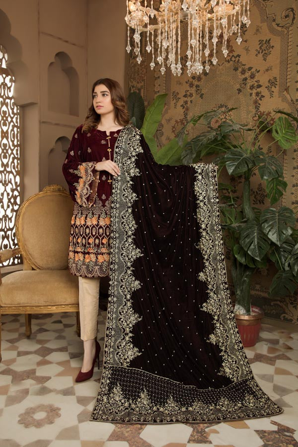 Bahar - Hand Embellished Velvet Shawl – Adan's Libas